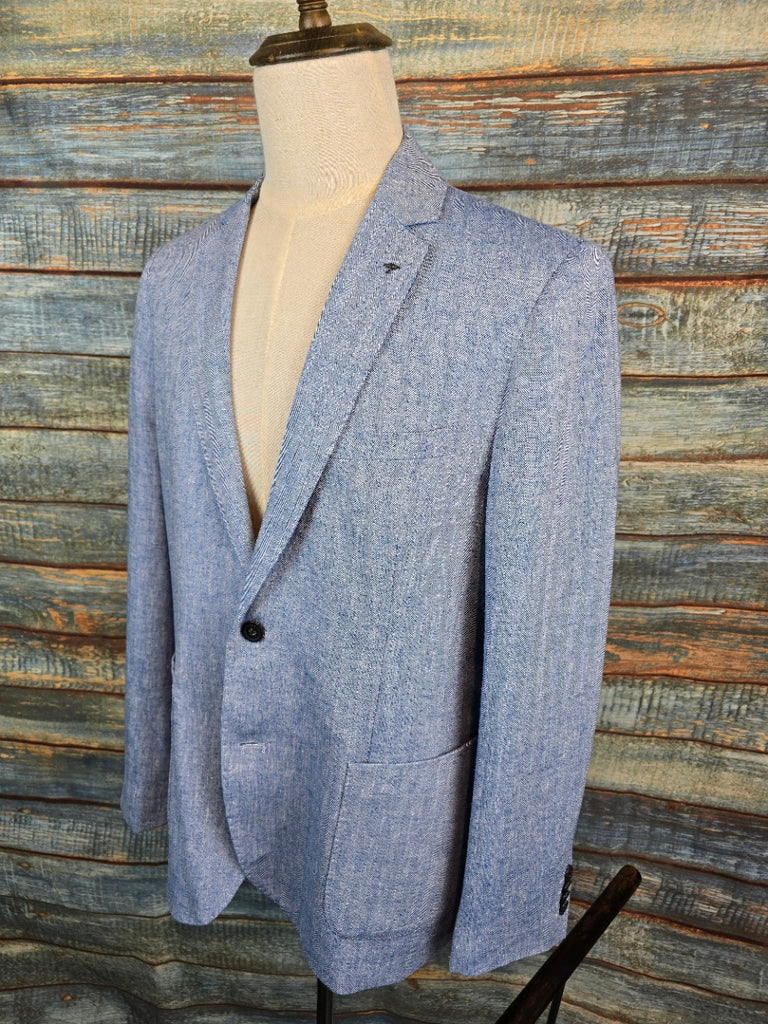 FYNCH-HATTON Light Blue Linen Blend Herringbone Jacket – Retreat Clothing